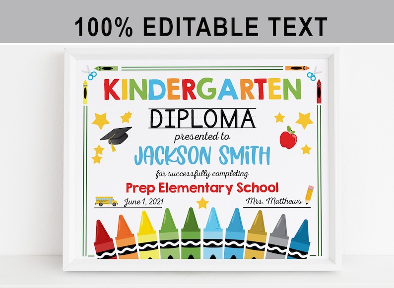 ANY GRADE EDITABLE Kindergarten Diploma Printable - Etsy