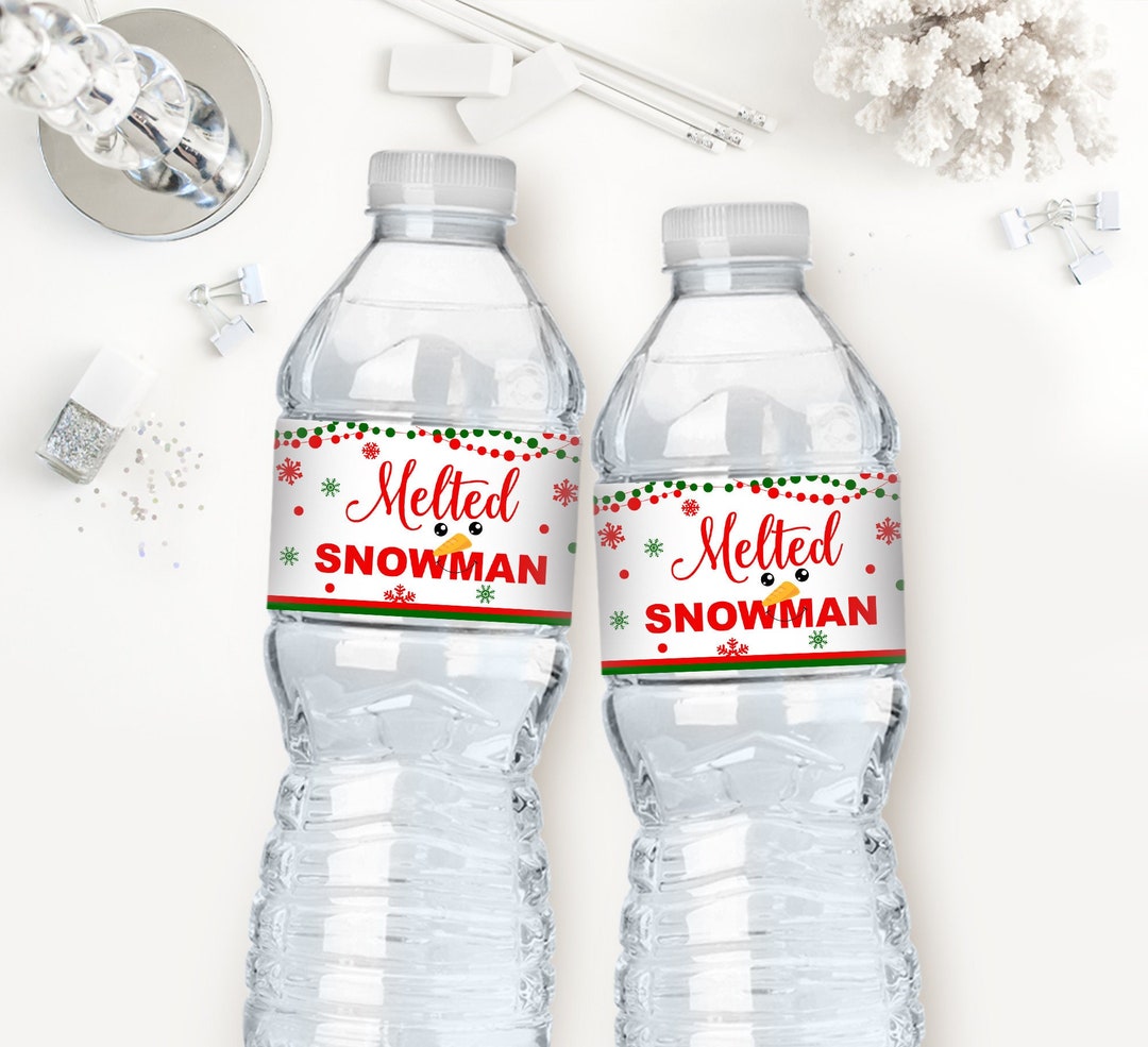Melted Snowman Water Bottle Labels, Red and Green, Birthday Party ...