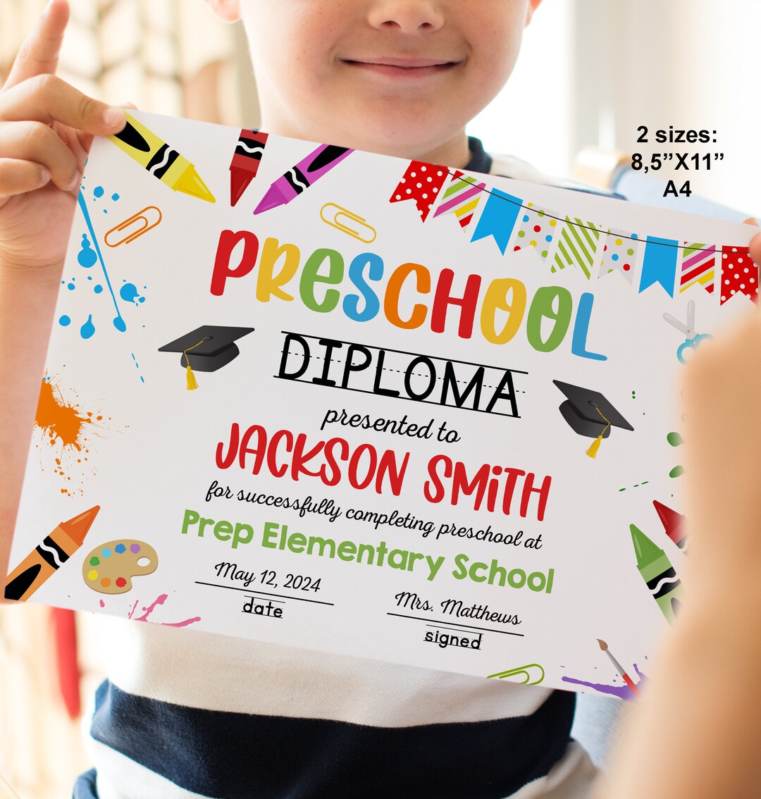 EDITABLE Preschool Diploma Printable, Kids Preschool Graduation ...