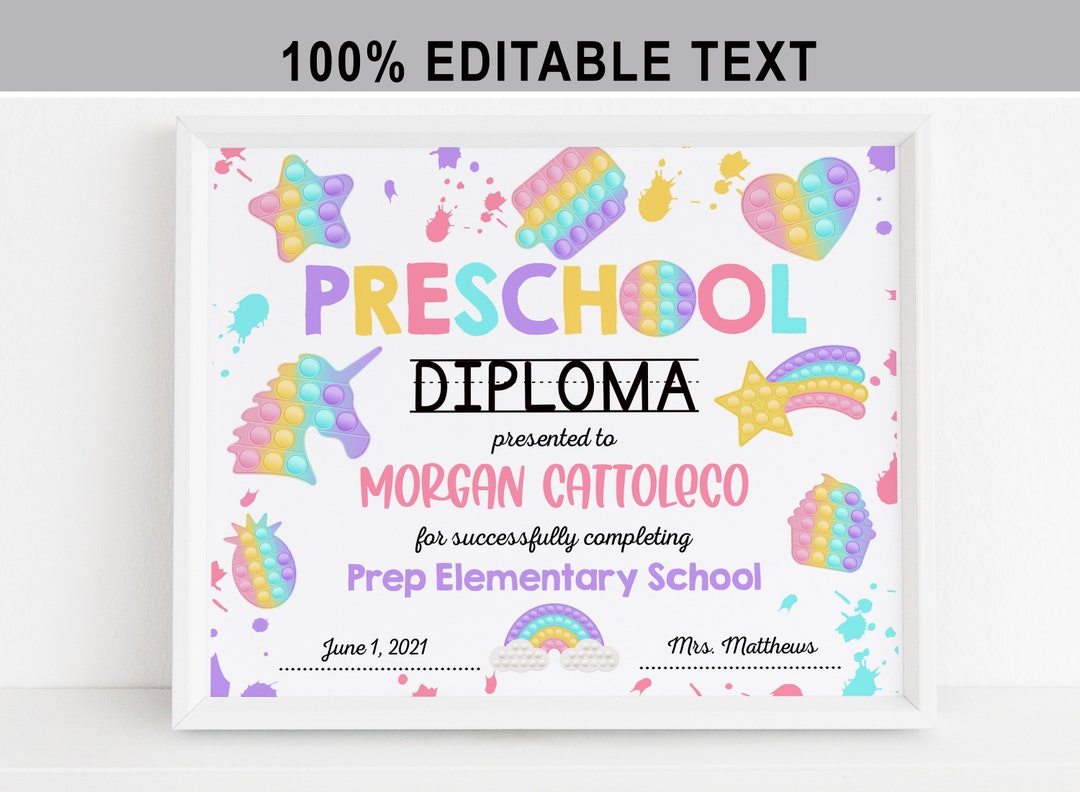 EDITABLE Girl Preschool Diploma Printable, Personalized Certificate ...