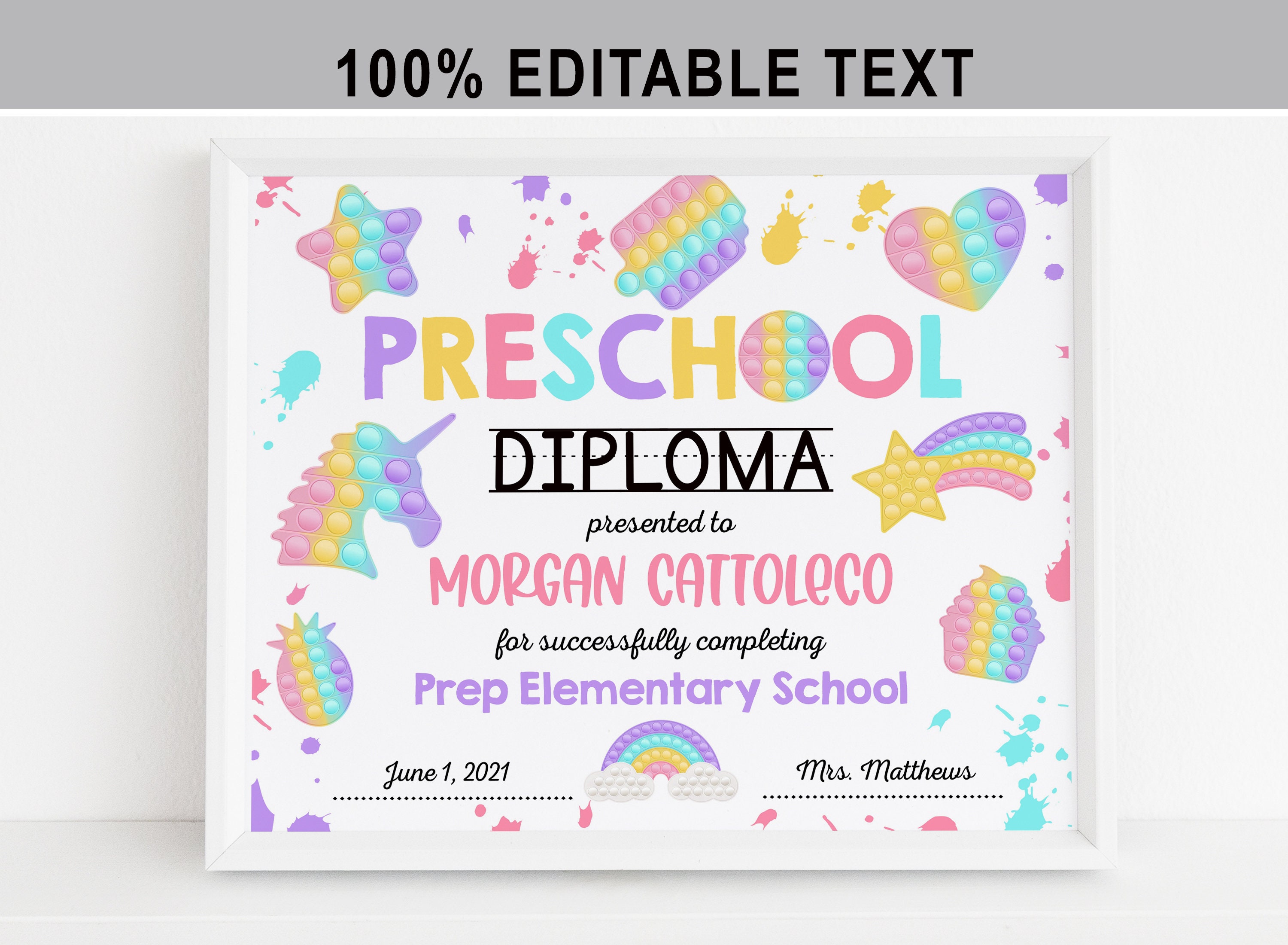 EDITABLE Girl Preschool Diploma Printable Personalized - Etsy
