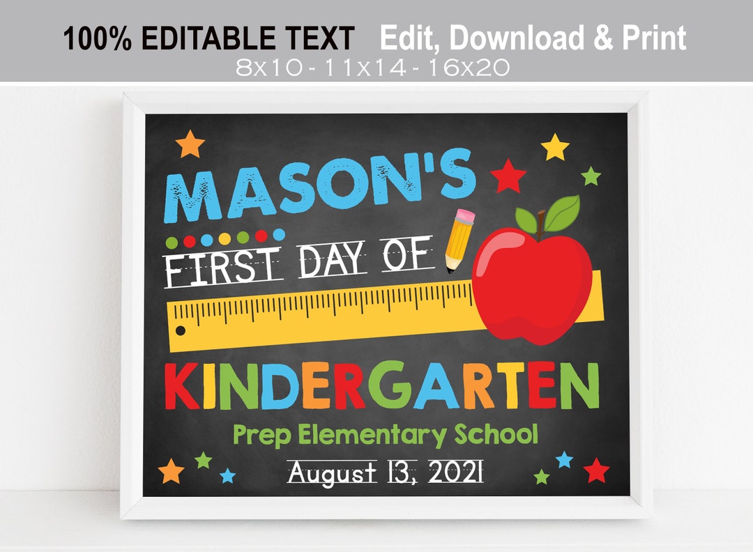 Editable First Day of School Sign, Boy Back to School Chalkboard ...