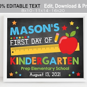Editable First Day of School Sign, Boy Back to School Chalkboard ...