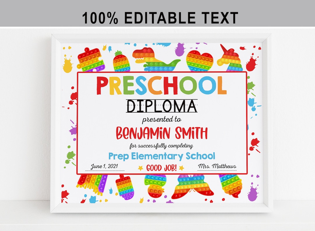 EDITABLE Preschool Diploma Printable, Personalized Preschool ...