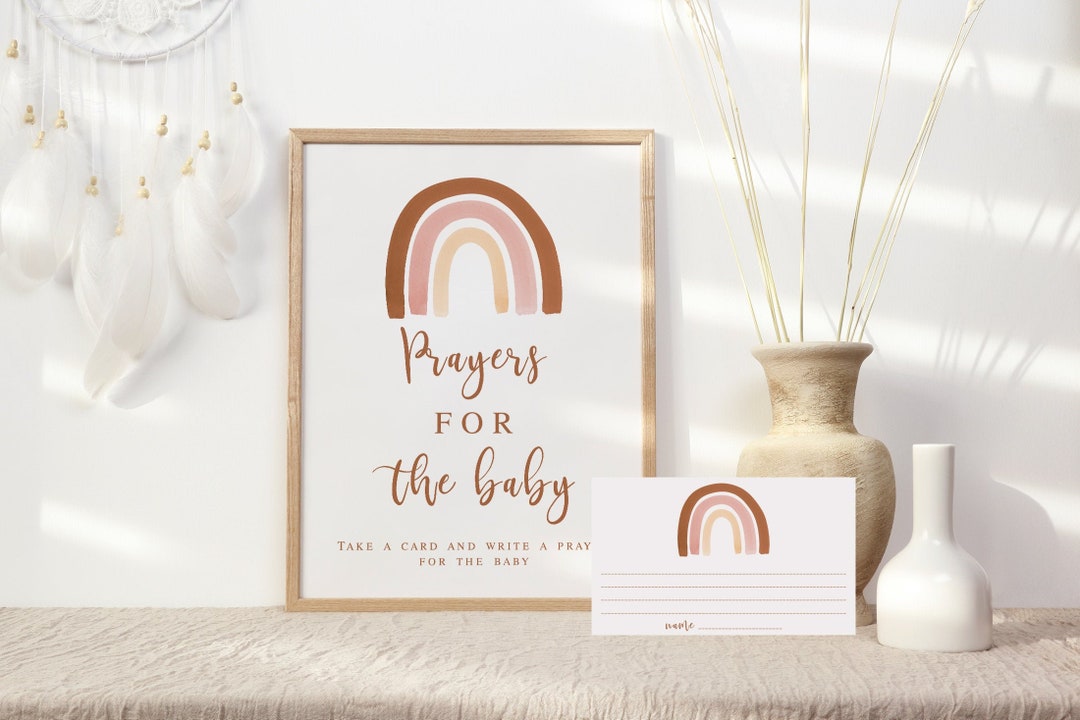 Prayers for Baby Sign and Note Cards Printable, Boho Rainbow Baby ...