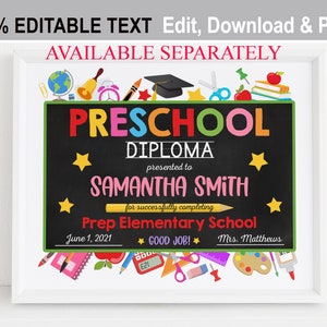 EDITABLE Preschool Graduation Diploma Printable, Girl Personalized ...