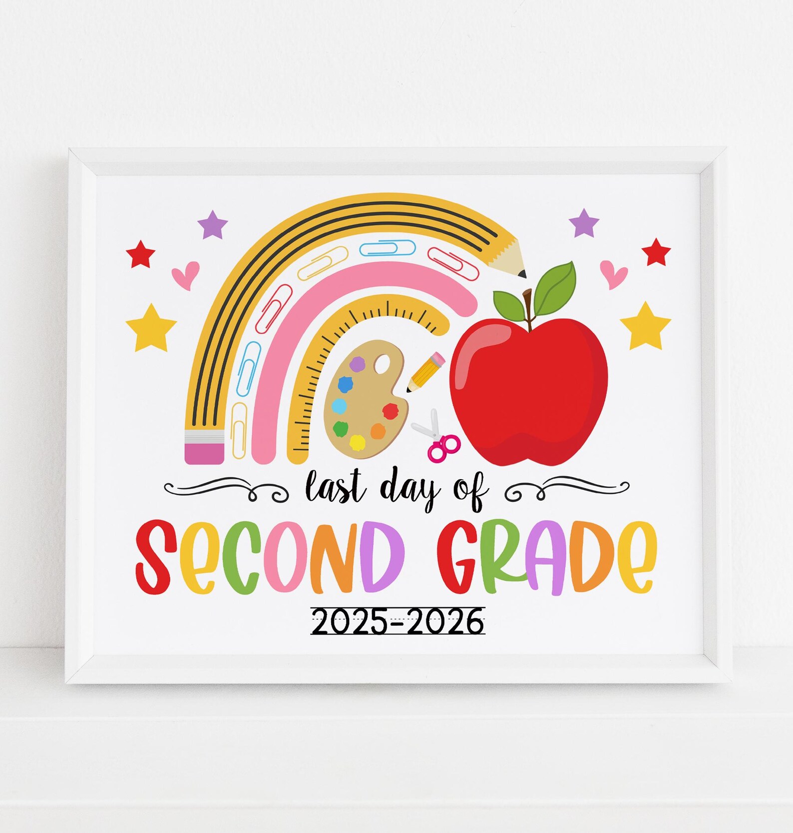 Rainbow Last Day of 2nd Grade Sign Printable, Girls End of School Year ...