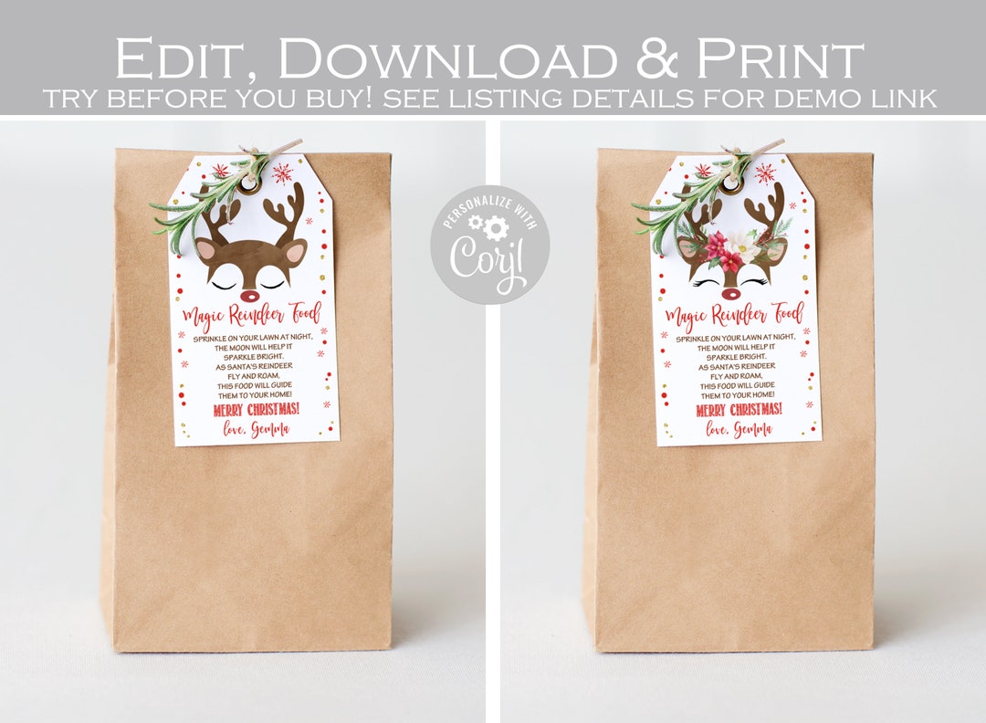 Editable Magic Reindeer Food Tags, Christmas Hang Tags Printable ...