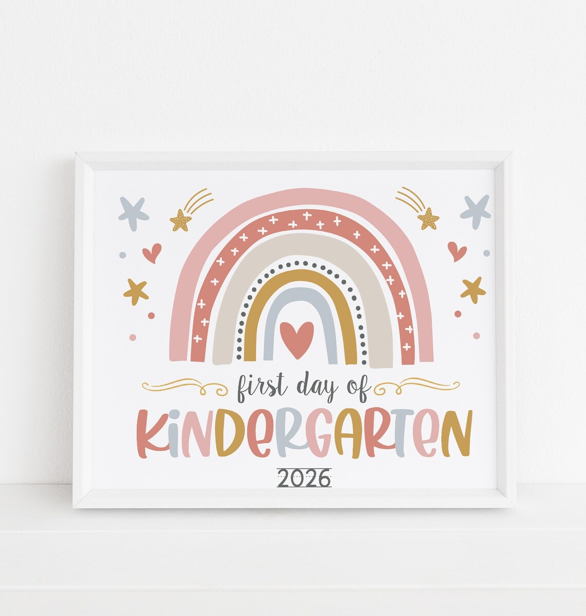 Boho Rainbow First Day of Kindergarten Sign Printable, Girl Back to ...