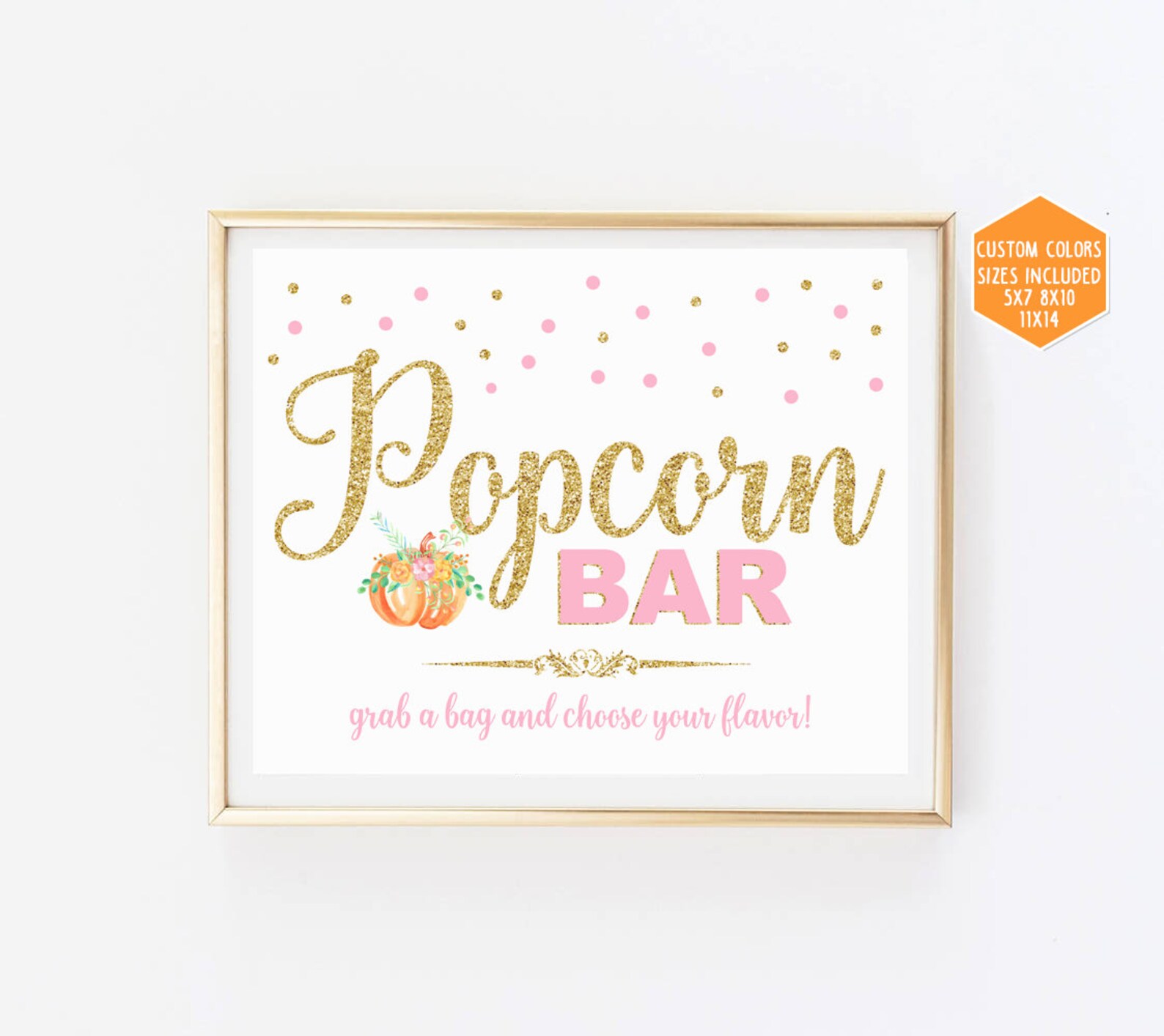 Popcorn Bar Sign Printable Fall Girl Baby Shower Pink and - Etsy