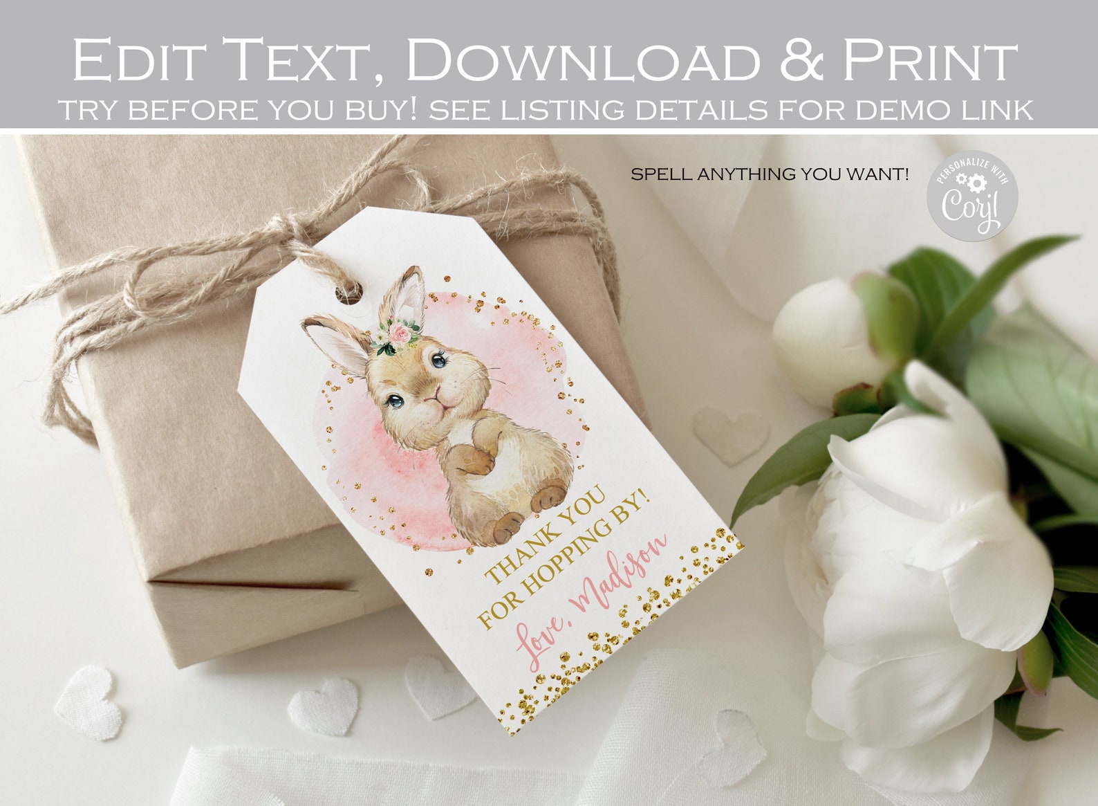 Bunny Thank You Tag Some Bunny is One Party Favor Tags Girl | Etsy