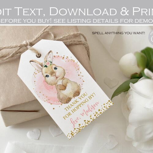 EDITABLE Bunny Thank You Tag Some Bunny is One Birthday Party - Etsy