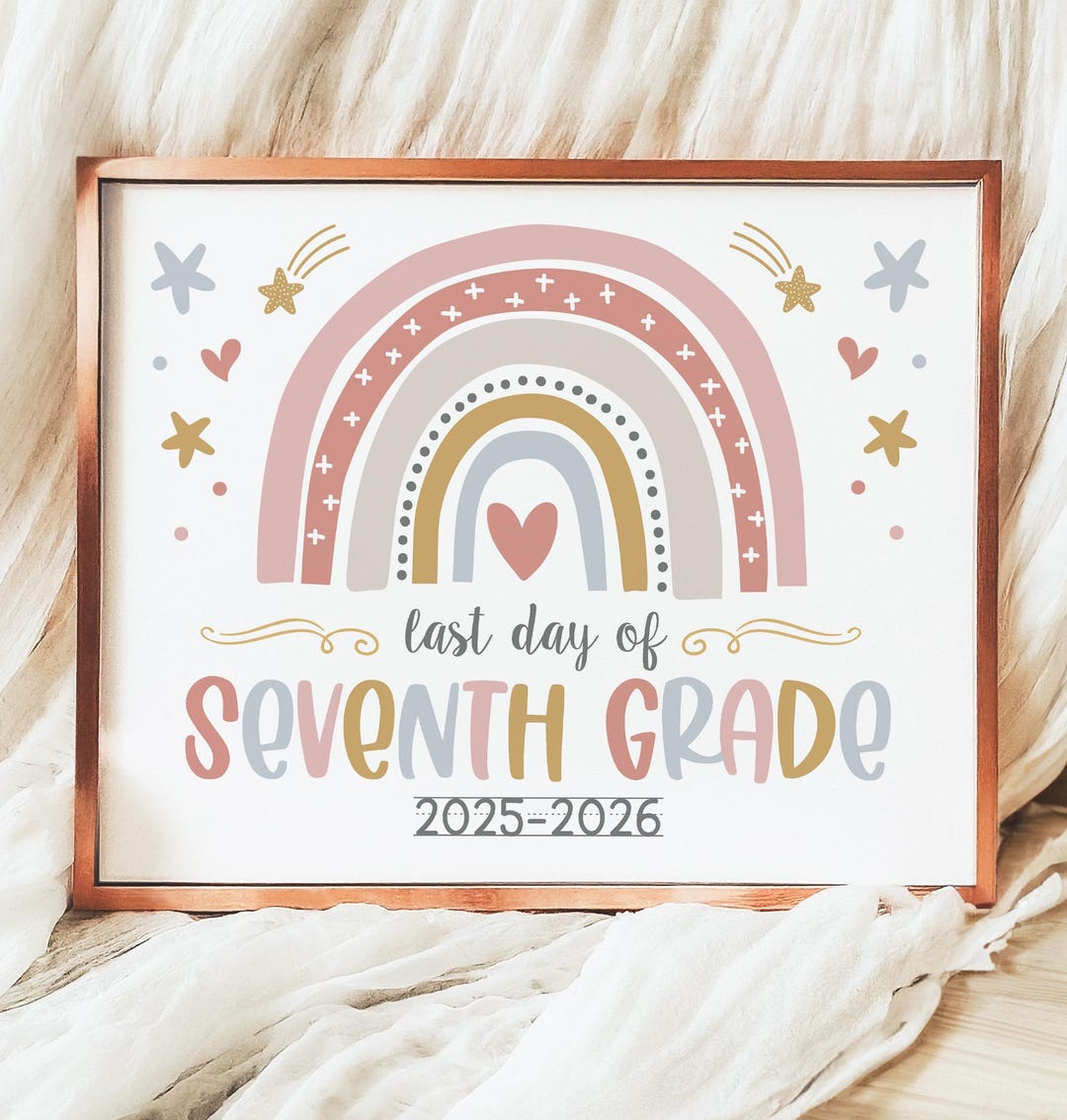 Boho Rainbow Last Day of 7th Grade Sign Printable, Girl End of School ...