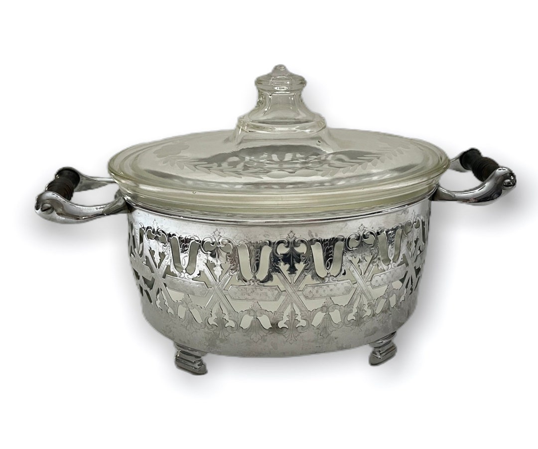 Pyrex Glass Casserole Dish With Farberware Stand Floral Etched Lid - Etsy