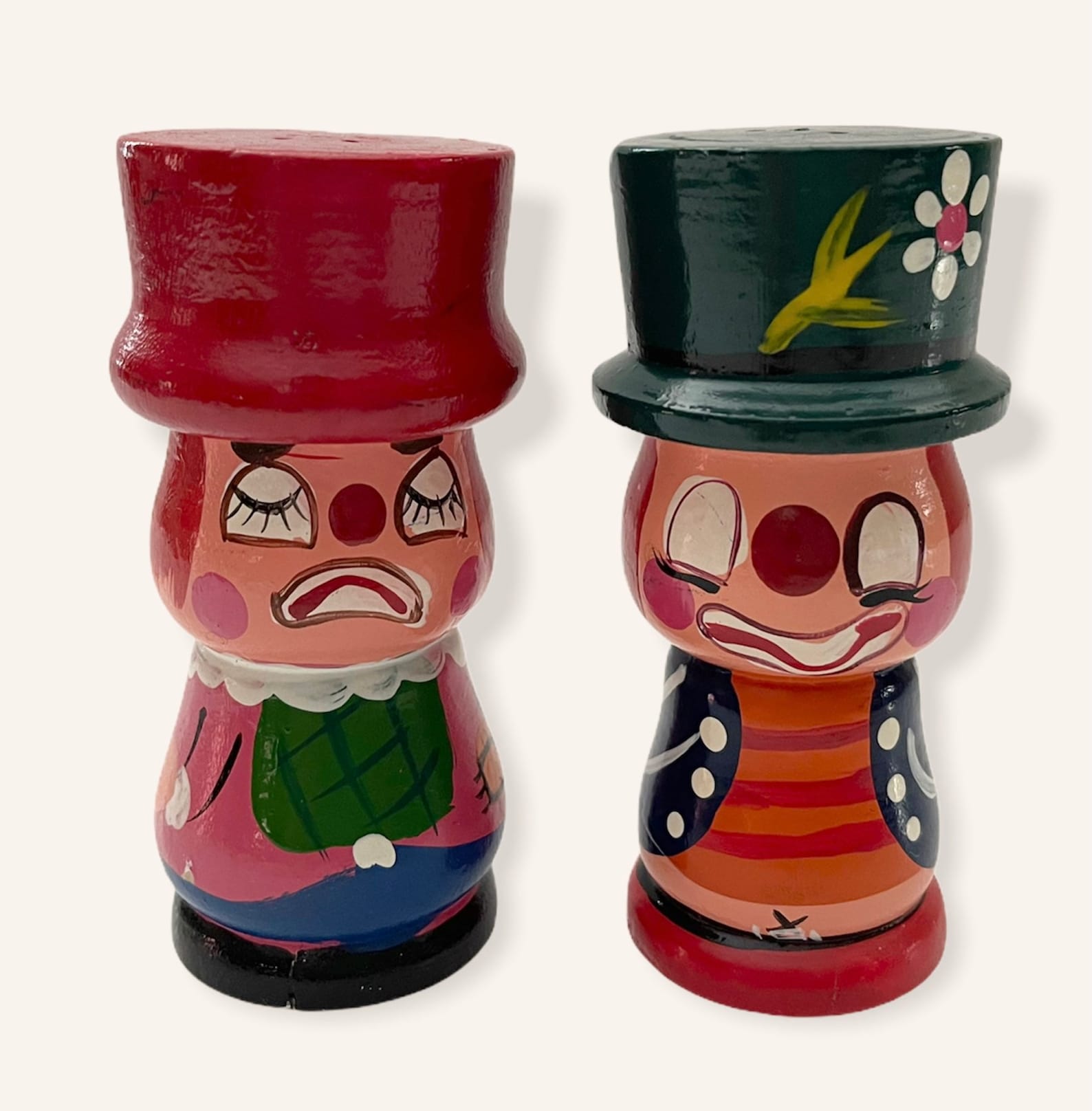 Vintage Wooden Hand Painted Clowns Salt & Pepper Shakers Mid | Etsy