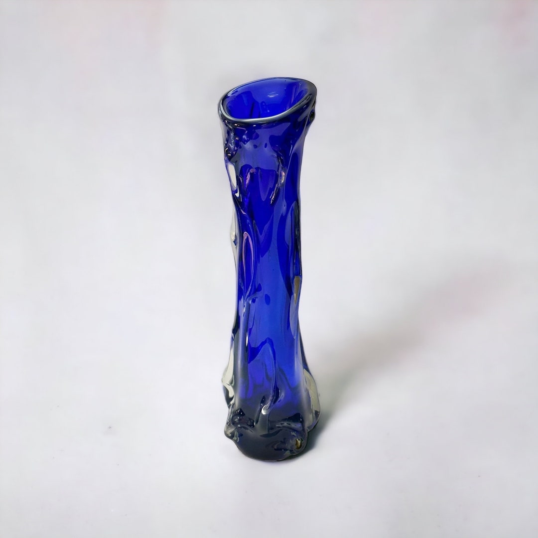 15” Blue Murano Napochim Sicilia-cristal, Mid Century MCM Glass Vase ...