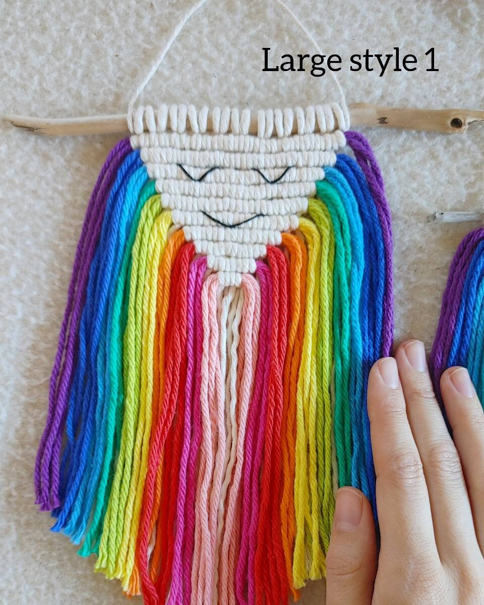 Zen Face Rainbow Wall Hanging / Mini Rainbow Macrame / Smiley Face Wall ...