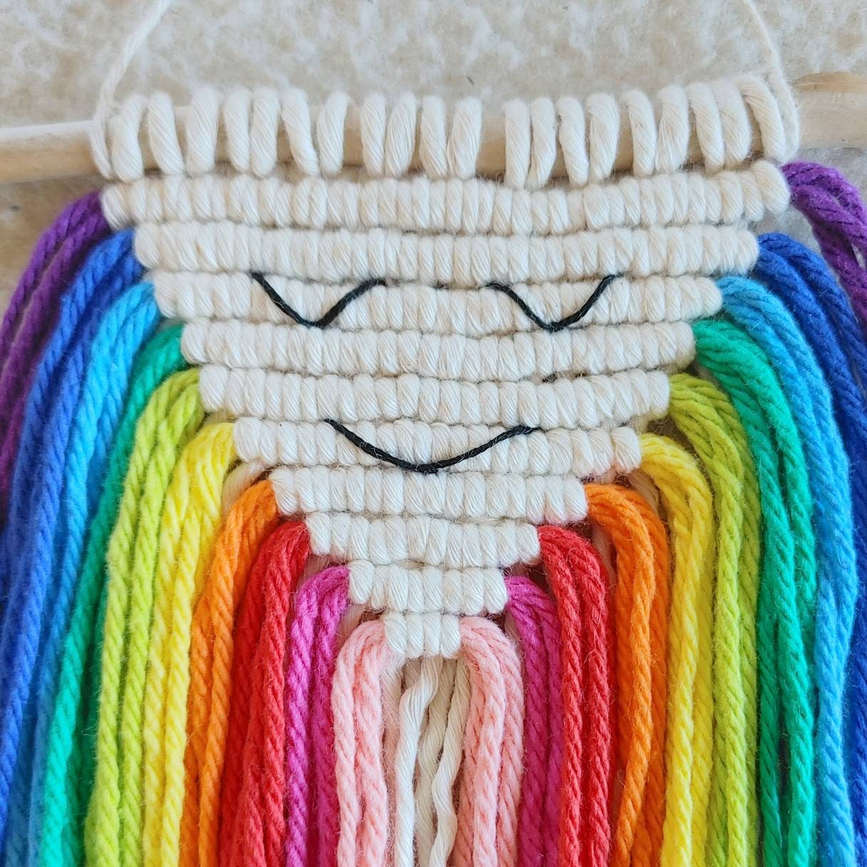 Zen Face Rainbow Wall Hanging / Mini Rainbow Macrame / Smiley Face Wall ...