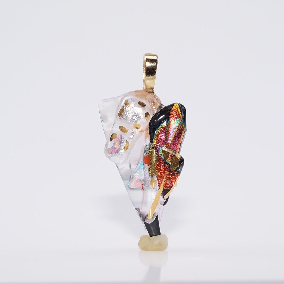 Artisan Dichroic Fusing Glass Pendant, Focal, Red, Copper, Black, Gold ...