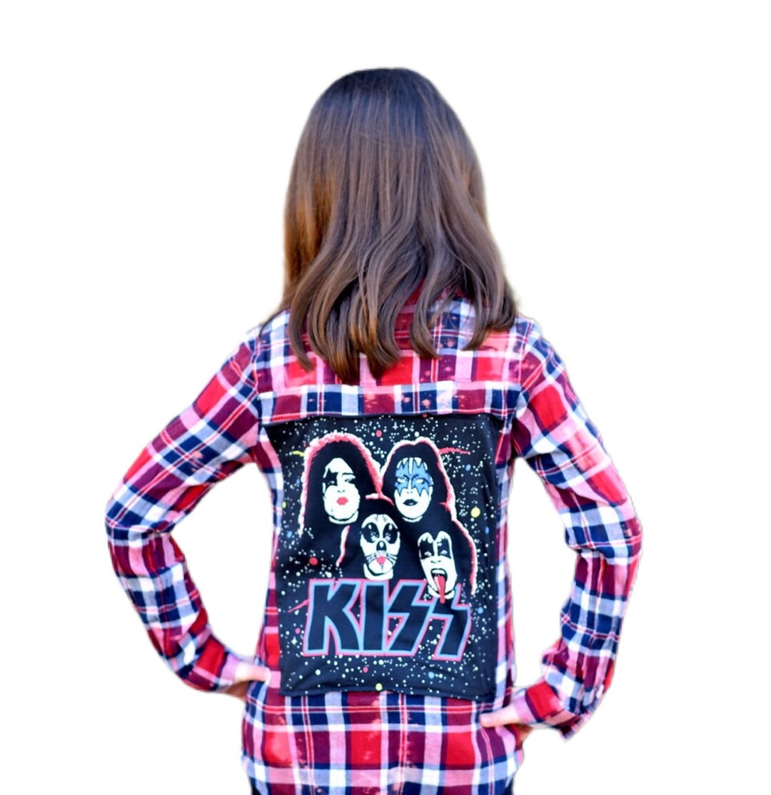 Kid's Plaid Flannel With KISS T-shirt Patch - Etsy