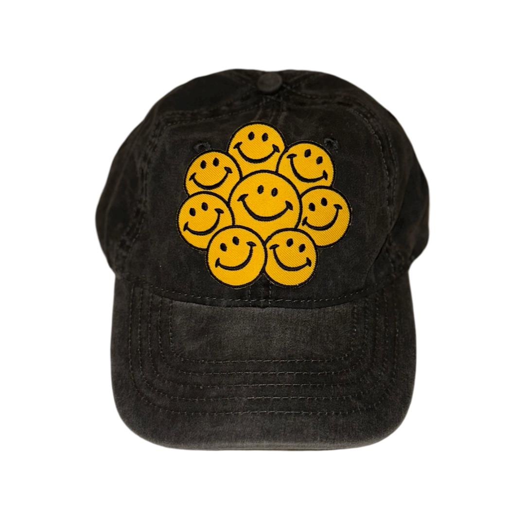 Baseball Hat With Smiley Faces Patch | Washed Grey Hat | Casual Cap for ...