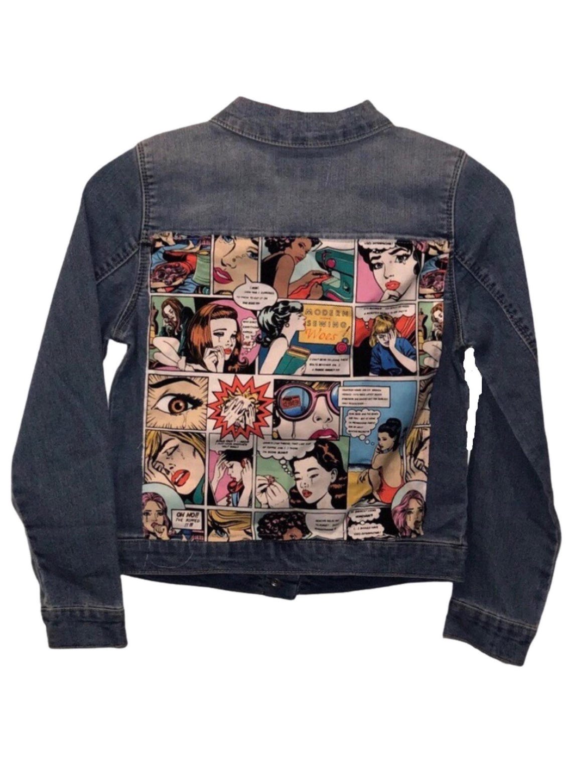 Kids' Repurposed Denim Jacket, Comic Book Panel, Size 10 - Etsy