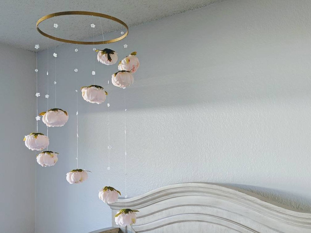 Jumbo Pink Peony Baby Mobile With Rhinestones - Handmade Nursery Decor ...