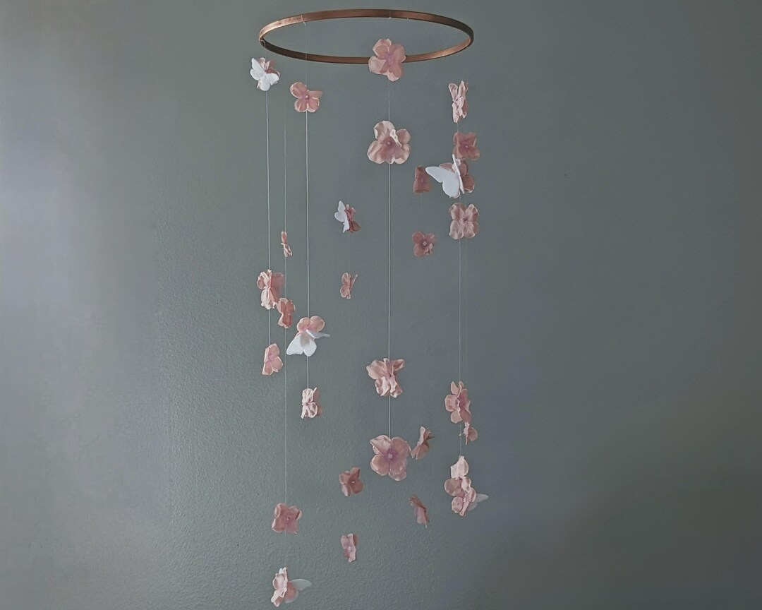 Baby Mobile With Light Pink Florals and Butterflies - Hanging Felt ...