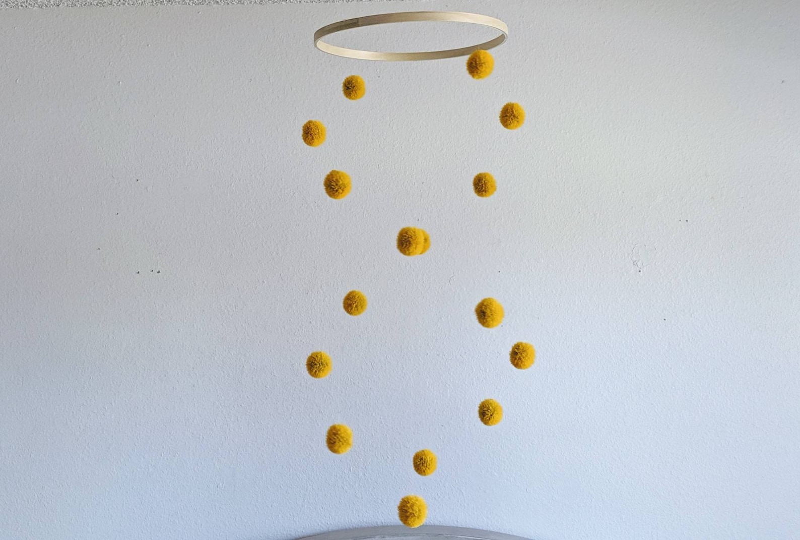 Natural Puff Ball Mobile in Mustard Yellow Baby Mobile With - Etsy