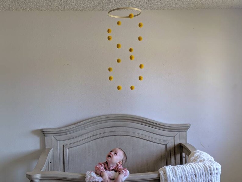 Natural Puff Ball Mobile in Mustard Yellow Baby Mobile With - Etsy