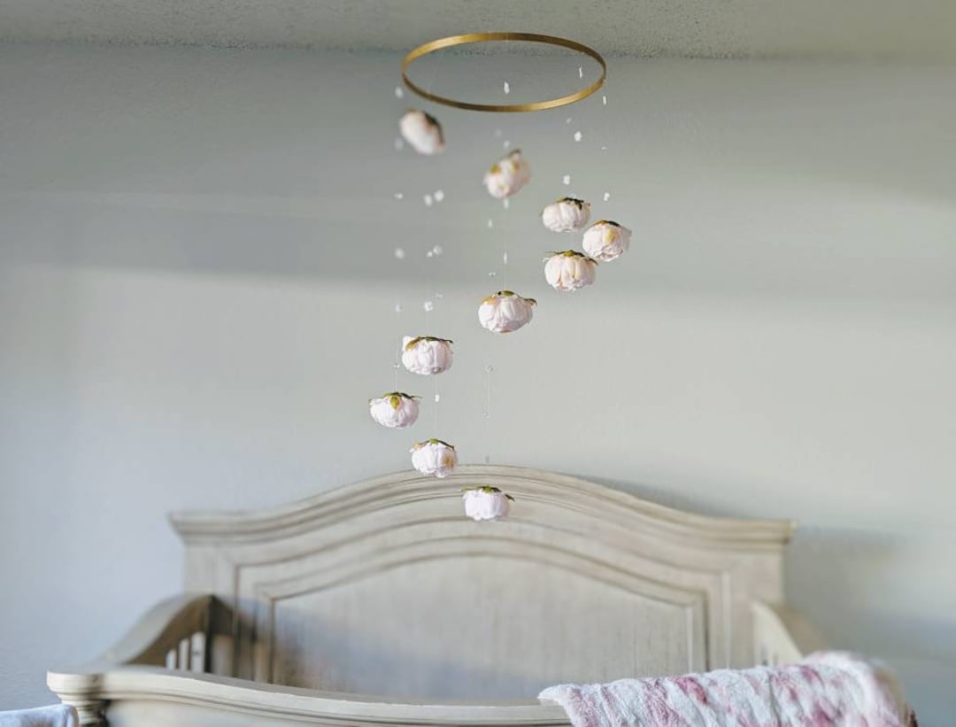 Pink Peony Baby Mobile With Crystals - Handmade Nursery Decor- Floral ...