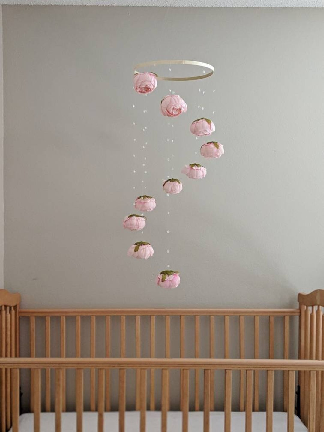 Pink Peony Baby Girl Mobile - Handmade - Floral Crib Mobile - Blush ...