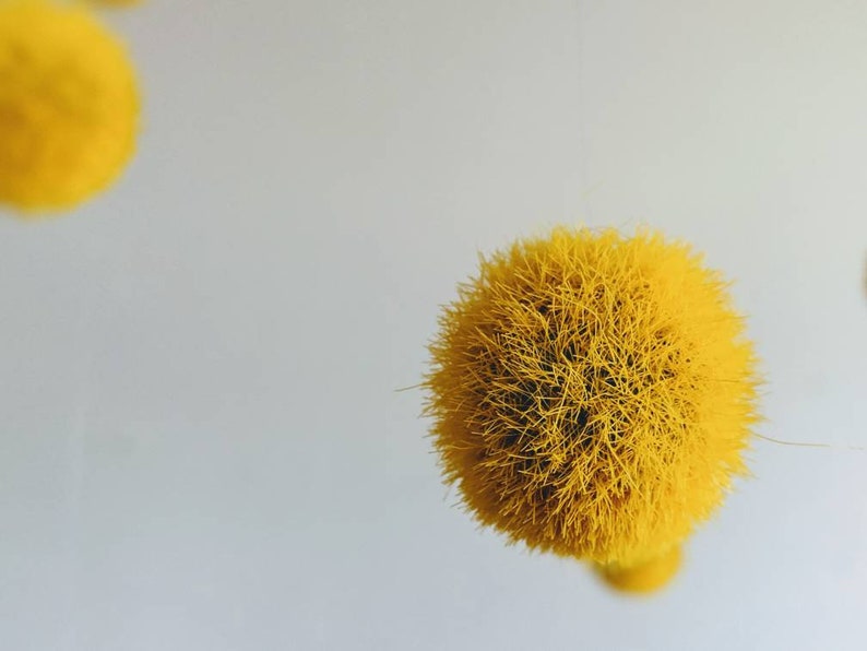 Natural Puff Ball Mobile in Mustard Yellow Baby Mobile With - Etsy