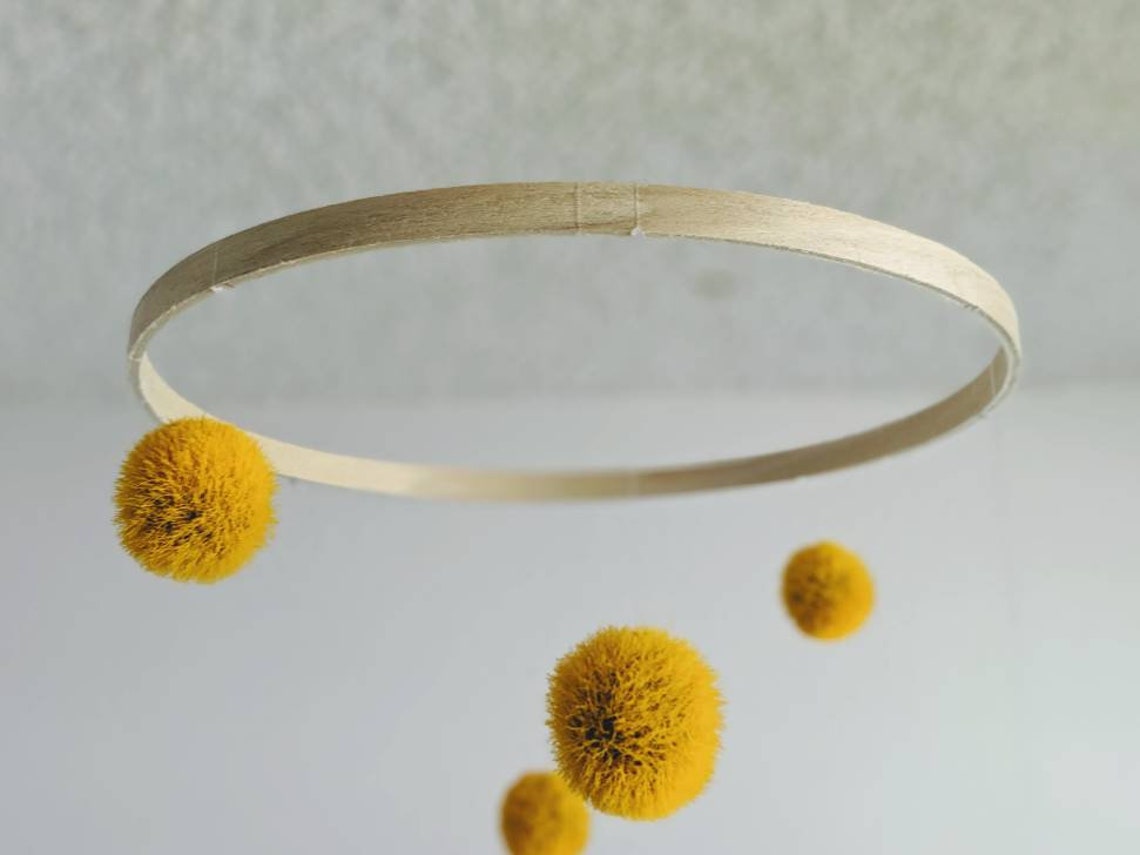 Natural Puff Ball Mobile in Mustard Yellow Baby Mobile With - Etsy