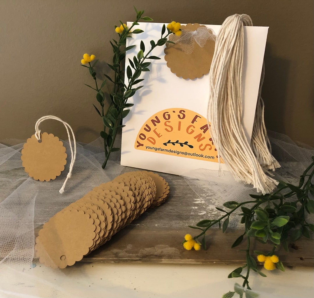 Scalloped Cardstock Price or Gift Tags With Natural Colored String - 1 ...
