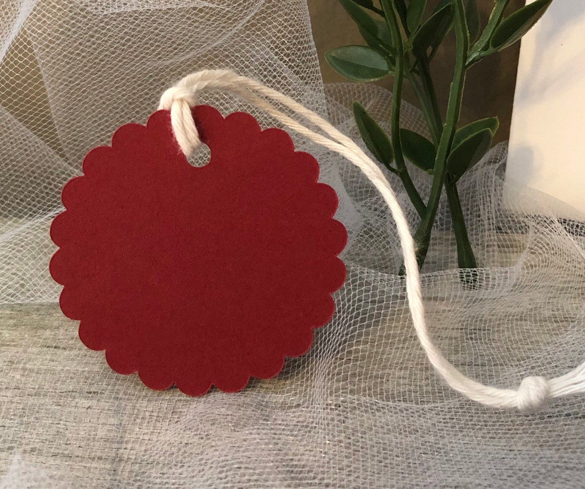 100 Handmade Cardstock Scalloped Circle Shaped Price Tags With String ...