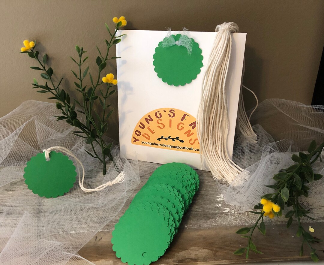 100 Handmade Cardstock Circle Scalloped Price Tags With String Unstrung ...
