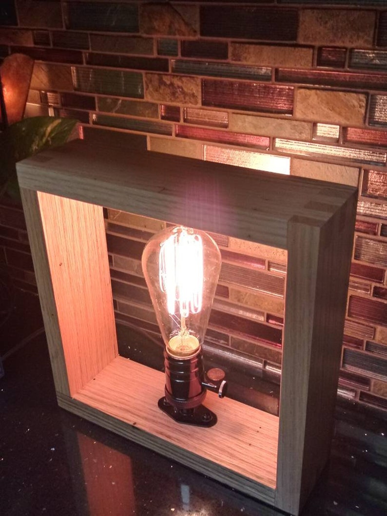 Oak Shadow Box Lamp - Etsy