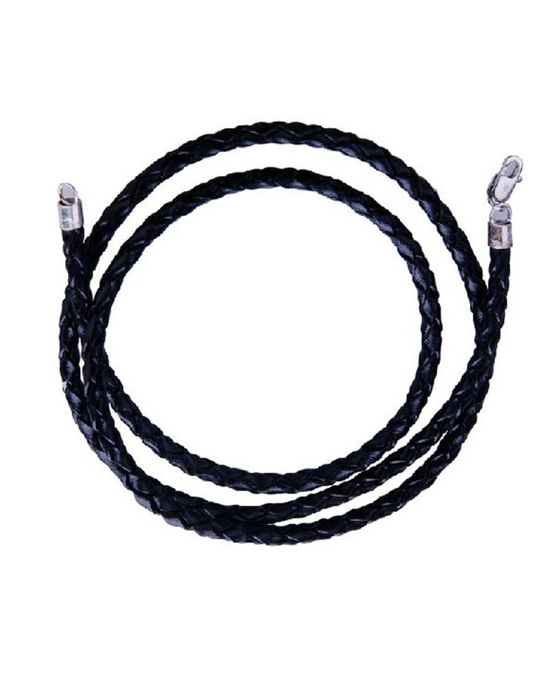 Black Rope Braided Style Leather Cord Chain Necklace With Sterling ...