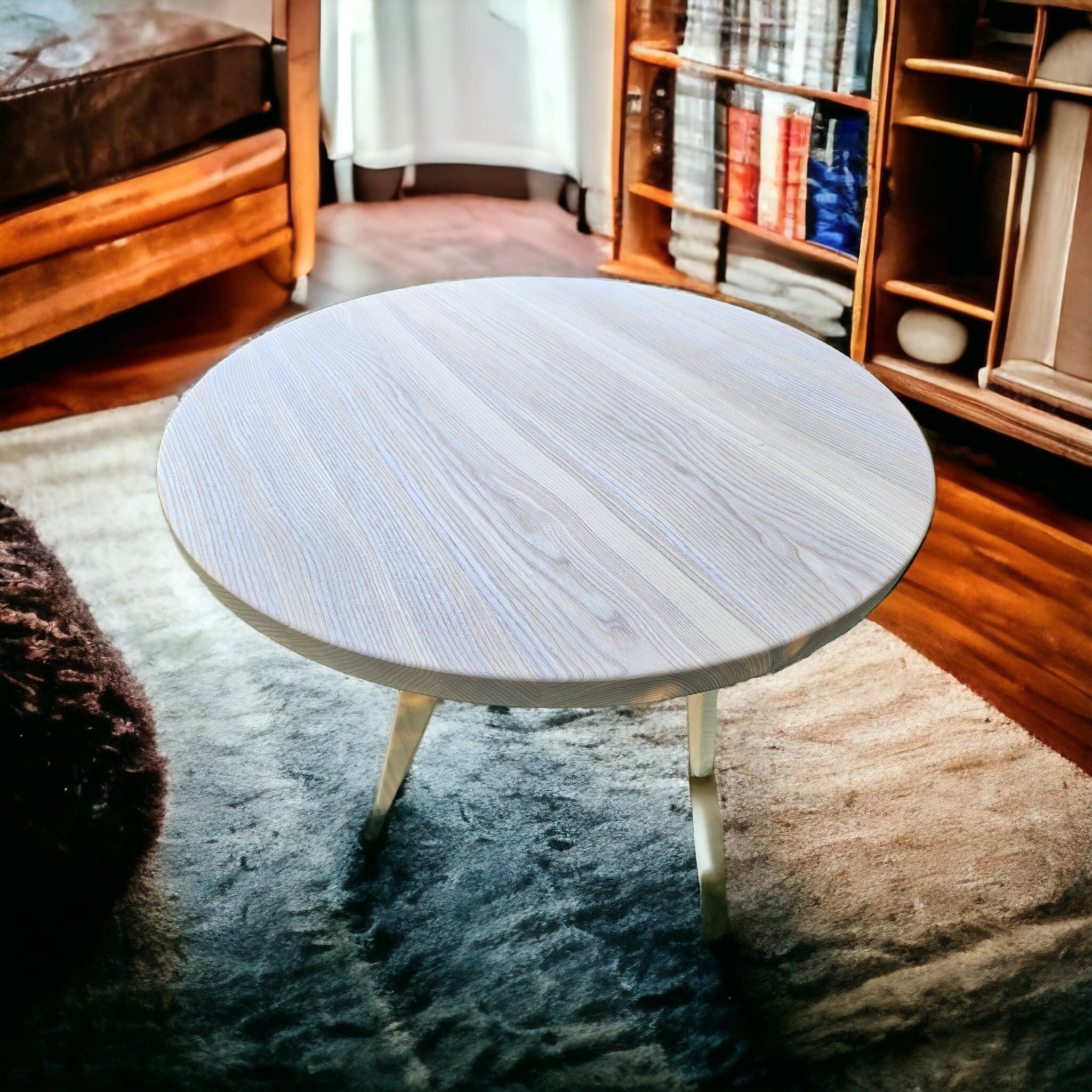 Transformable Round Wooden Coffee Table 2 in 1 With Variable Height Low ...