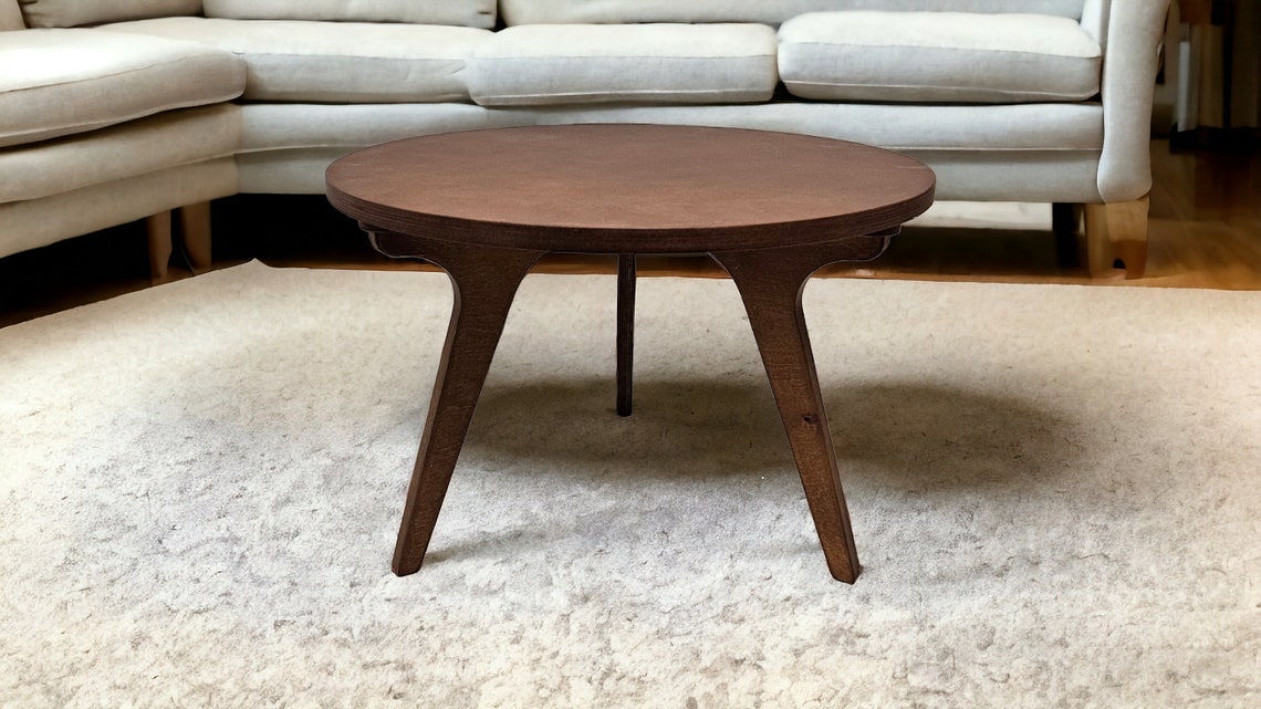 Wooden Round Coffee Table Made of Birch Plywood on Three Legs Covered ...