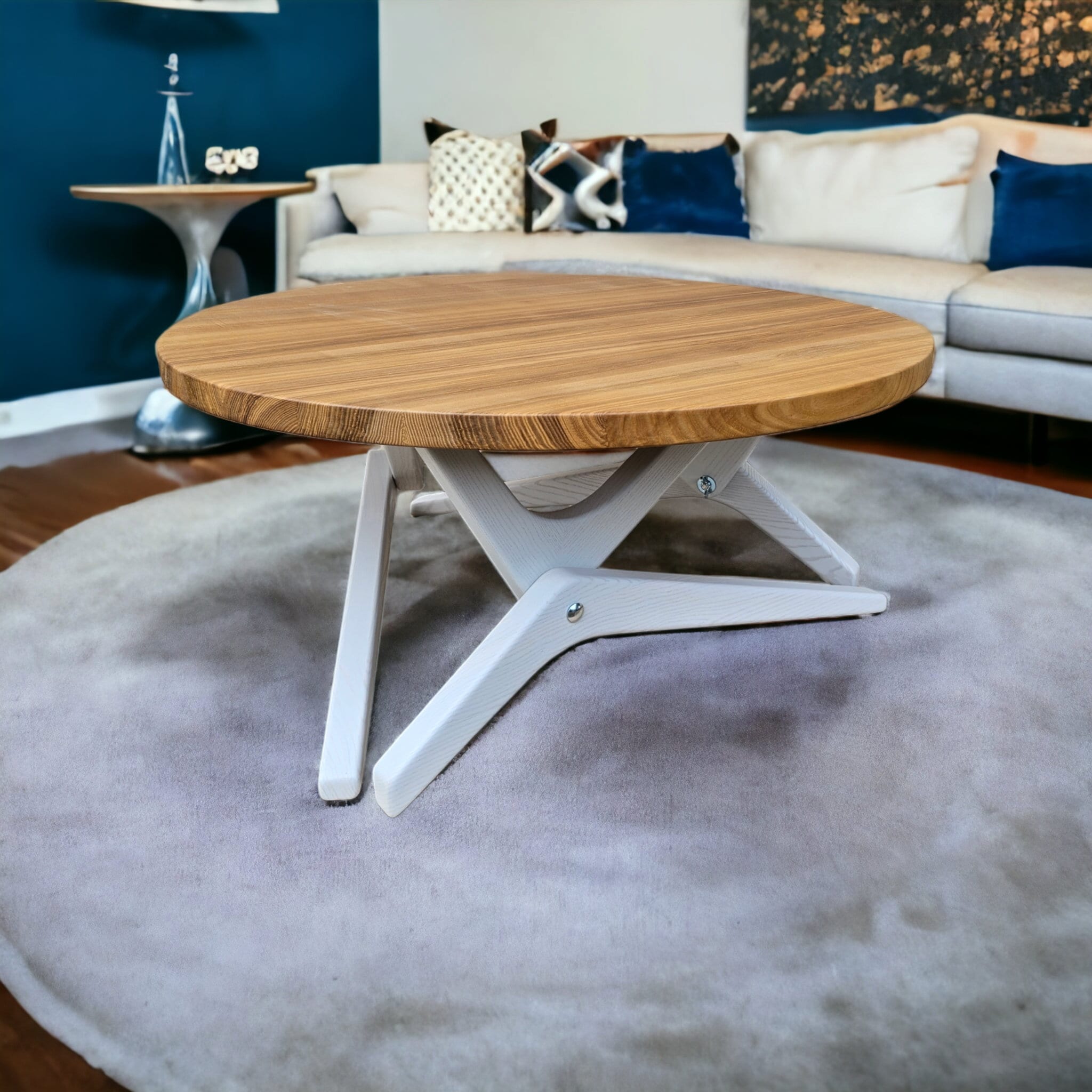Transformable Round Wooden Coffee Table 2 in 1 Dining Table Table ...