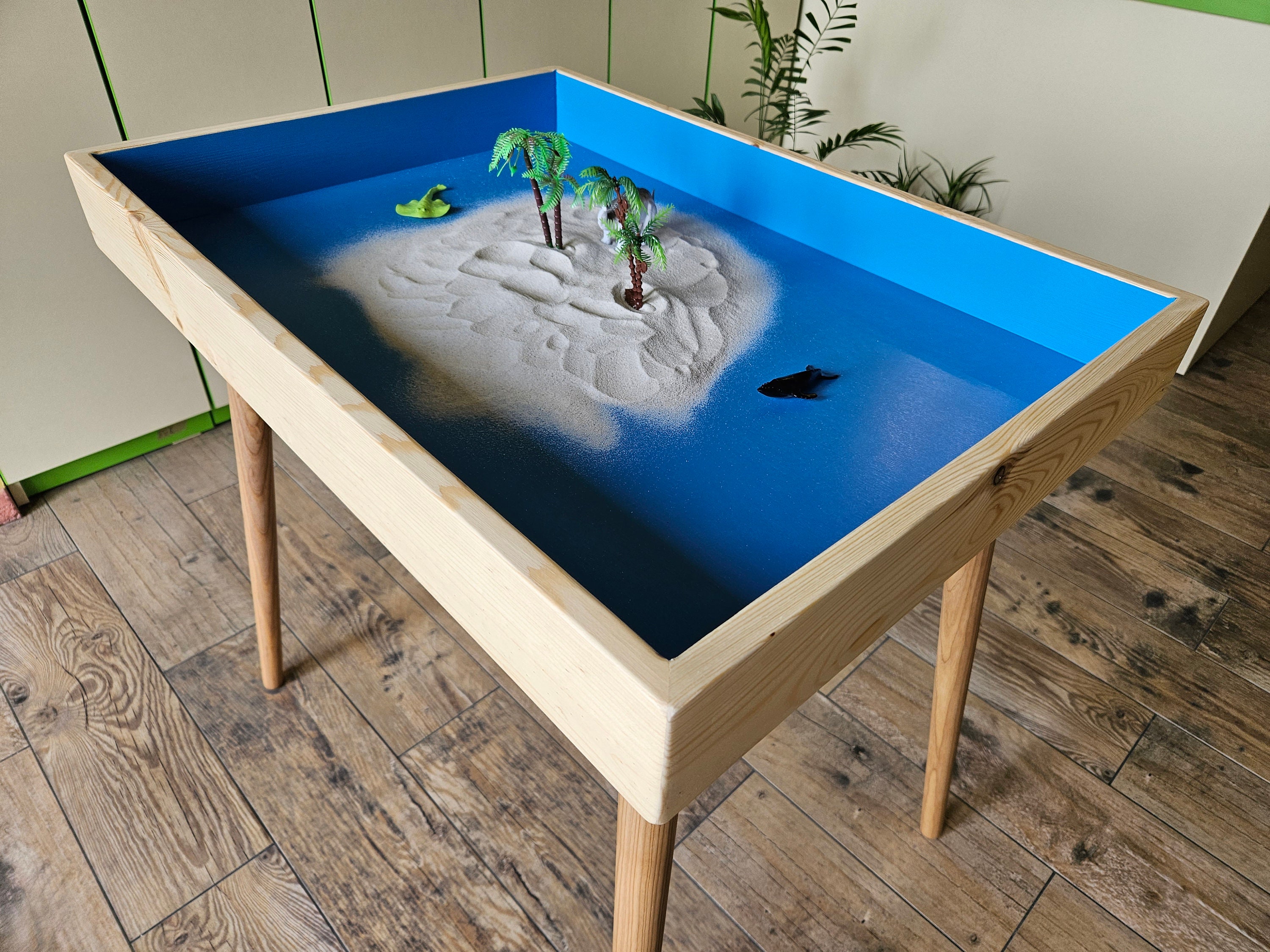 Jungian Sand Therapy Natural Wood Montessori Sandbox With Lid and Legs ...
