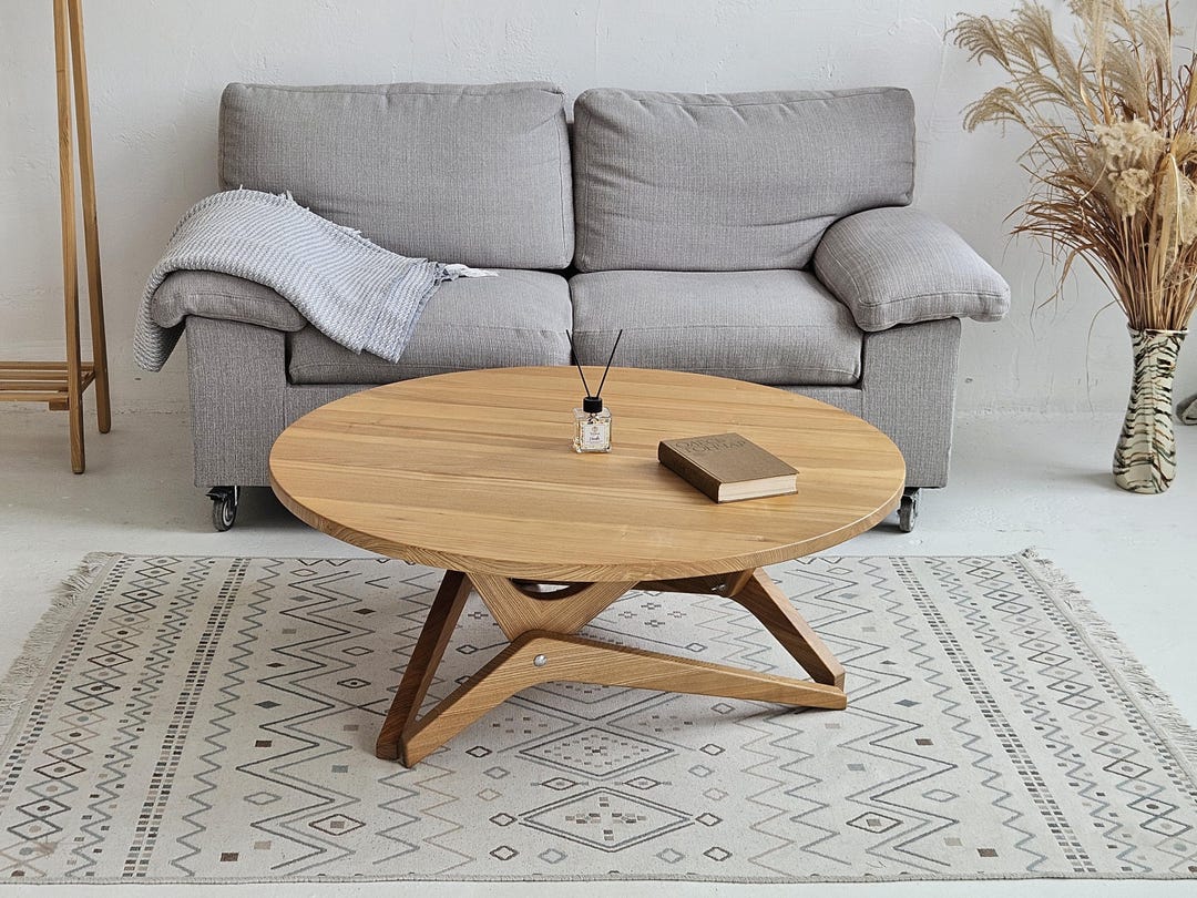 Round Transformer Table 2-in-1 – Adjustable Height Solid Wood Coffee ...