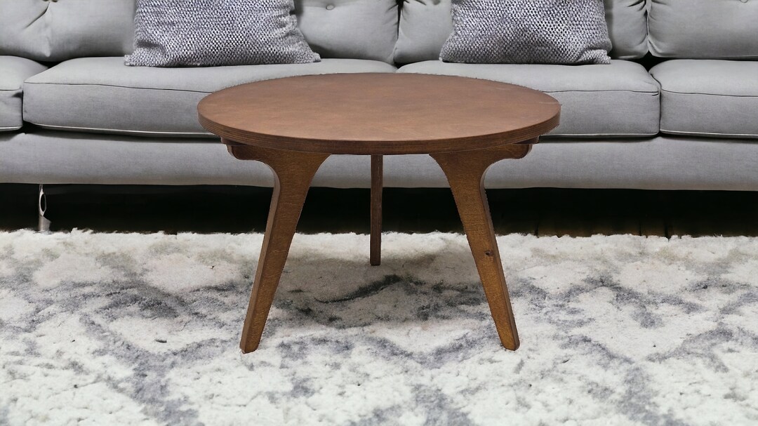 Wooden Round Coffee Table Made of Birch Plywood on Three Legs Covered ...