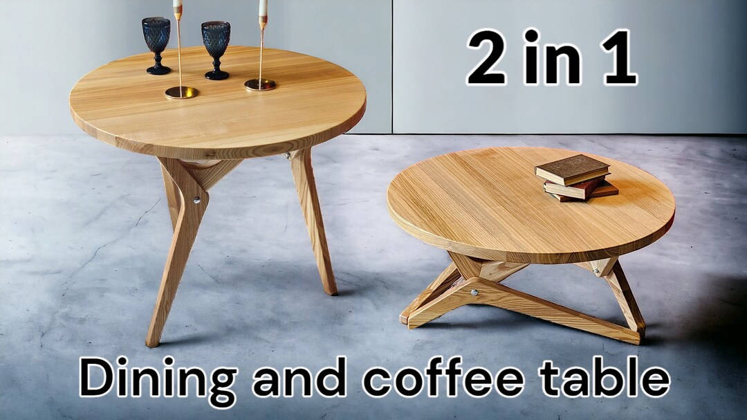 Round 2-in-1 Dining Table and Coffee Table, Transformer Made of Wood ...