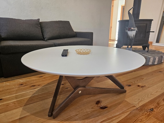 White Narrow Dining or Folding Table Oak Wood Transformer Round Wooden Coffee Table 2 in 1 Etsy