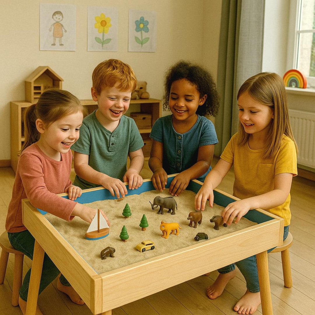 Montessori Wooden Sandbox With Lid – Sand Tray Therapy Table for Kids ...