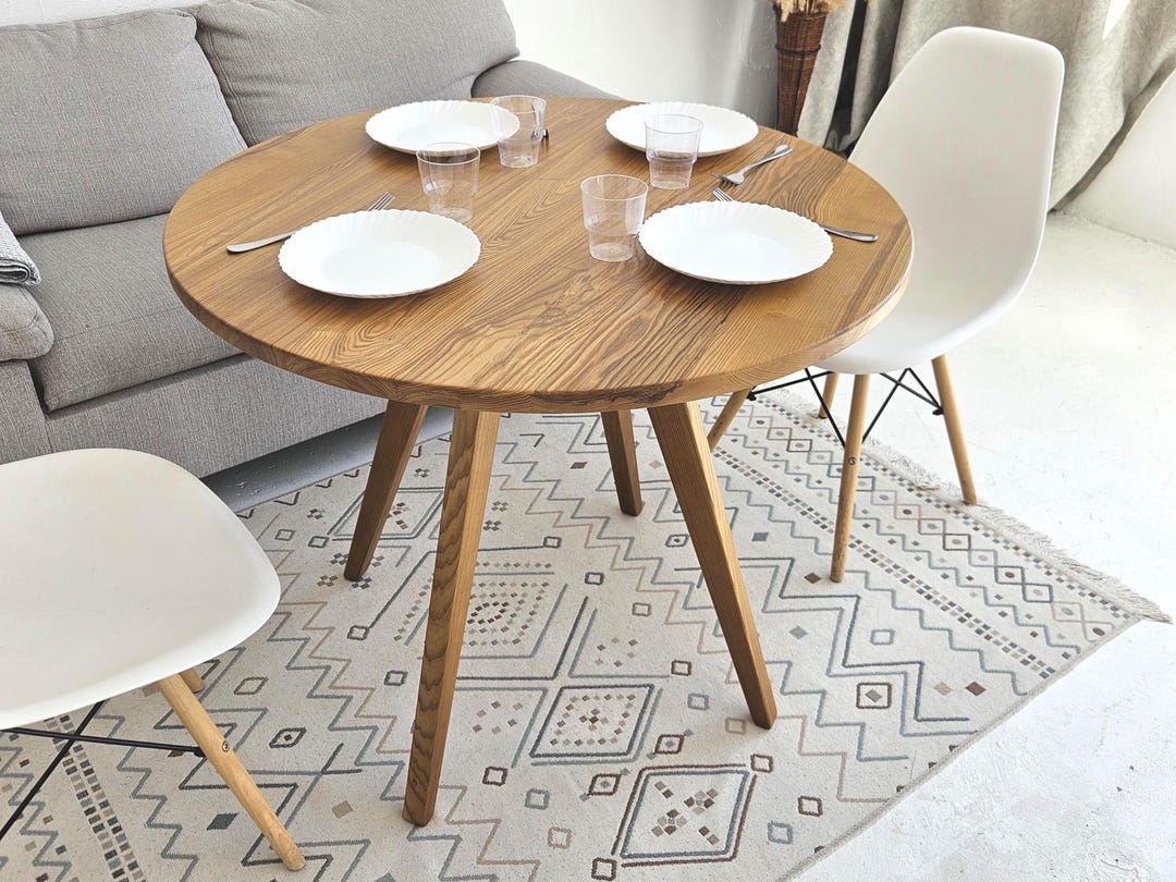 Round Solid Wood Dining Table – Handmade Minimalist Table | Natural ...