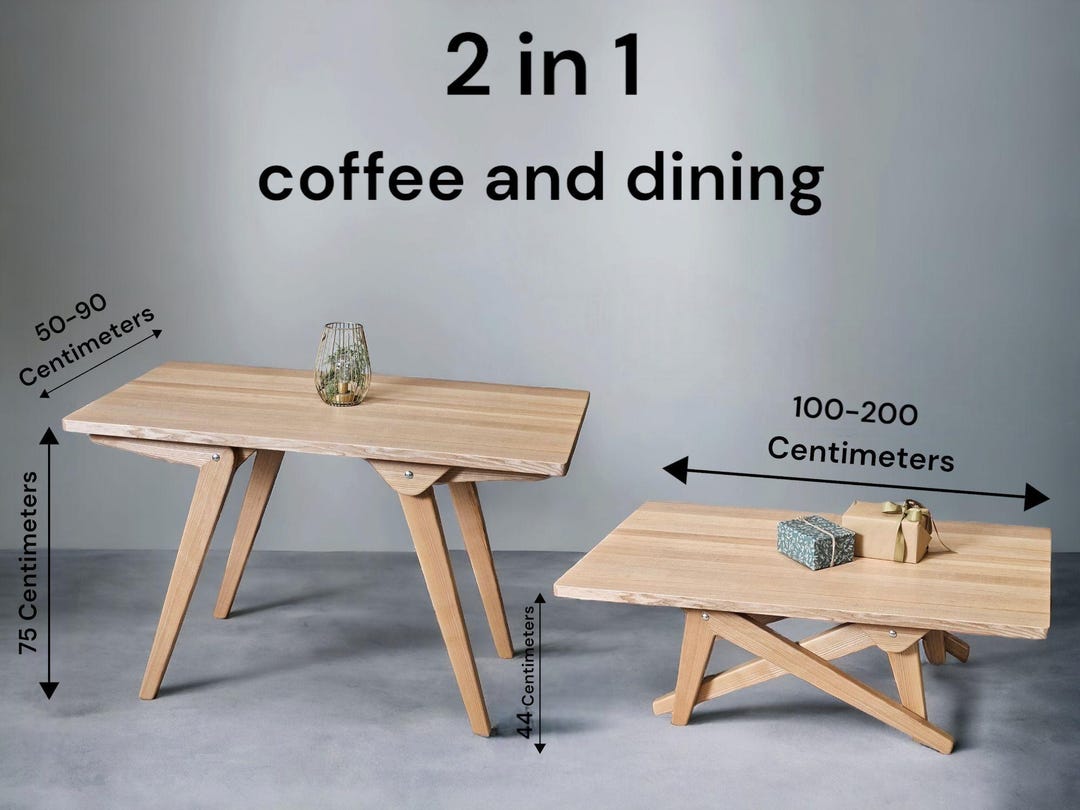 2-in-1 Transforming Dining & Coffee Table, Solid Wood, Handmade ...